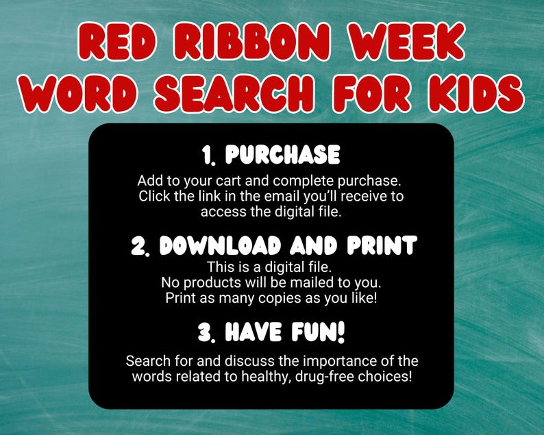 Printable Red Ribbon Week Word Search, Elementary and Middle School ...