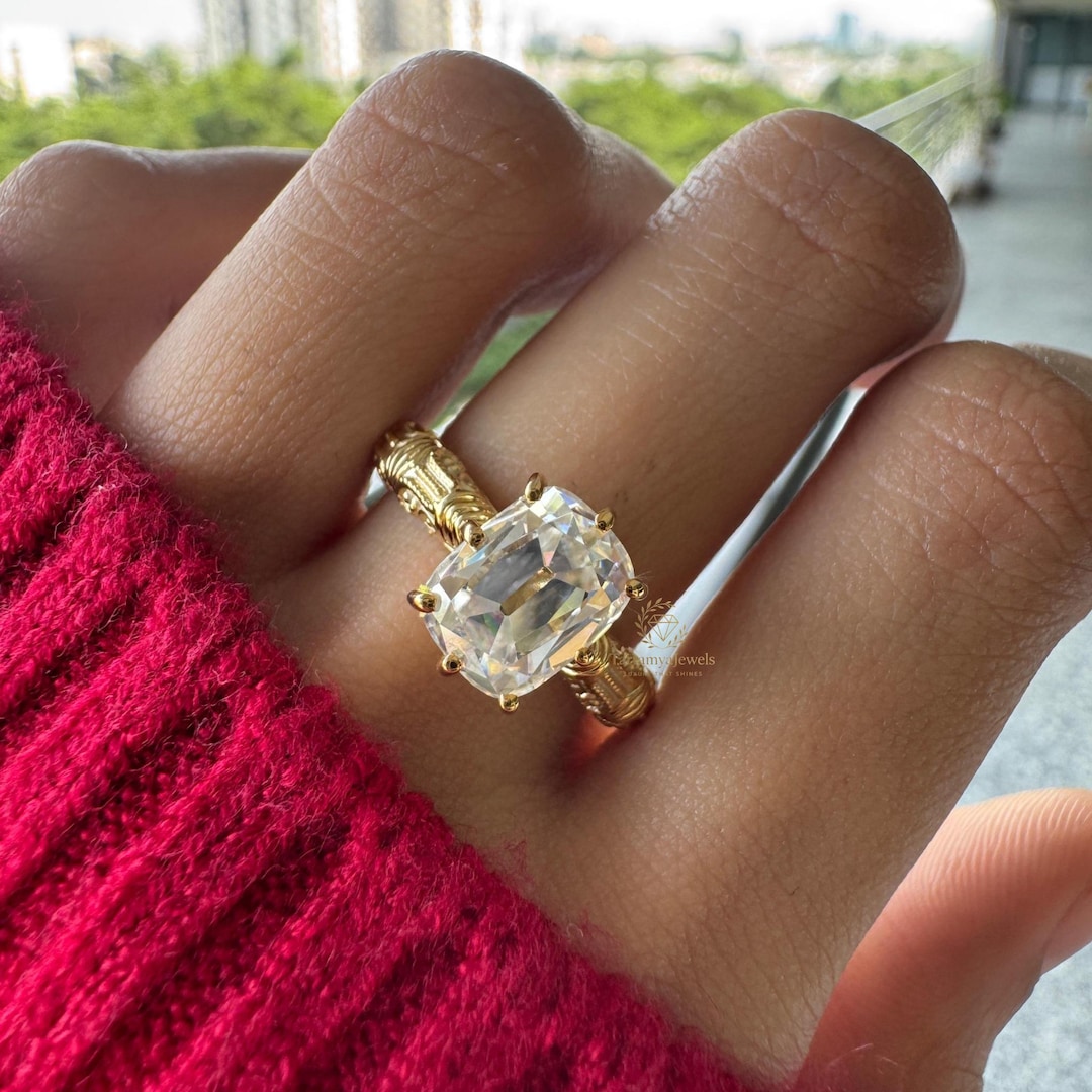 Antique Old Mine Elongated Cushion Cut Ring 3ct Long Cushion Cut Lab ...