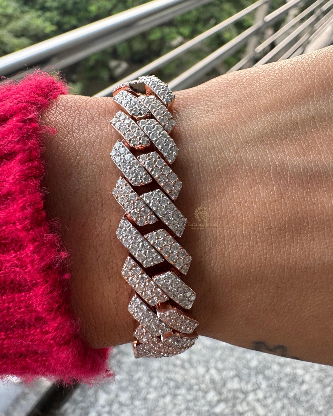 Mens Iced Out Cuban Link Bracelet, Rose Gold Hip Hop Bling Bracelet ...