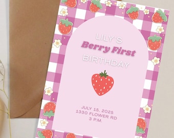 Berry First Birthday Invitation Template - Etsy