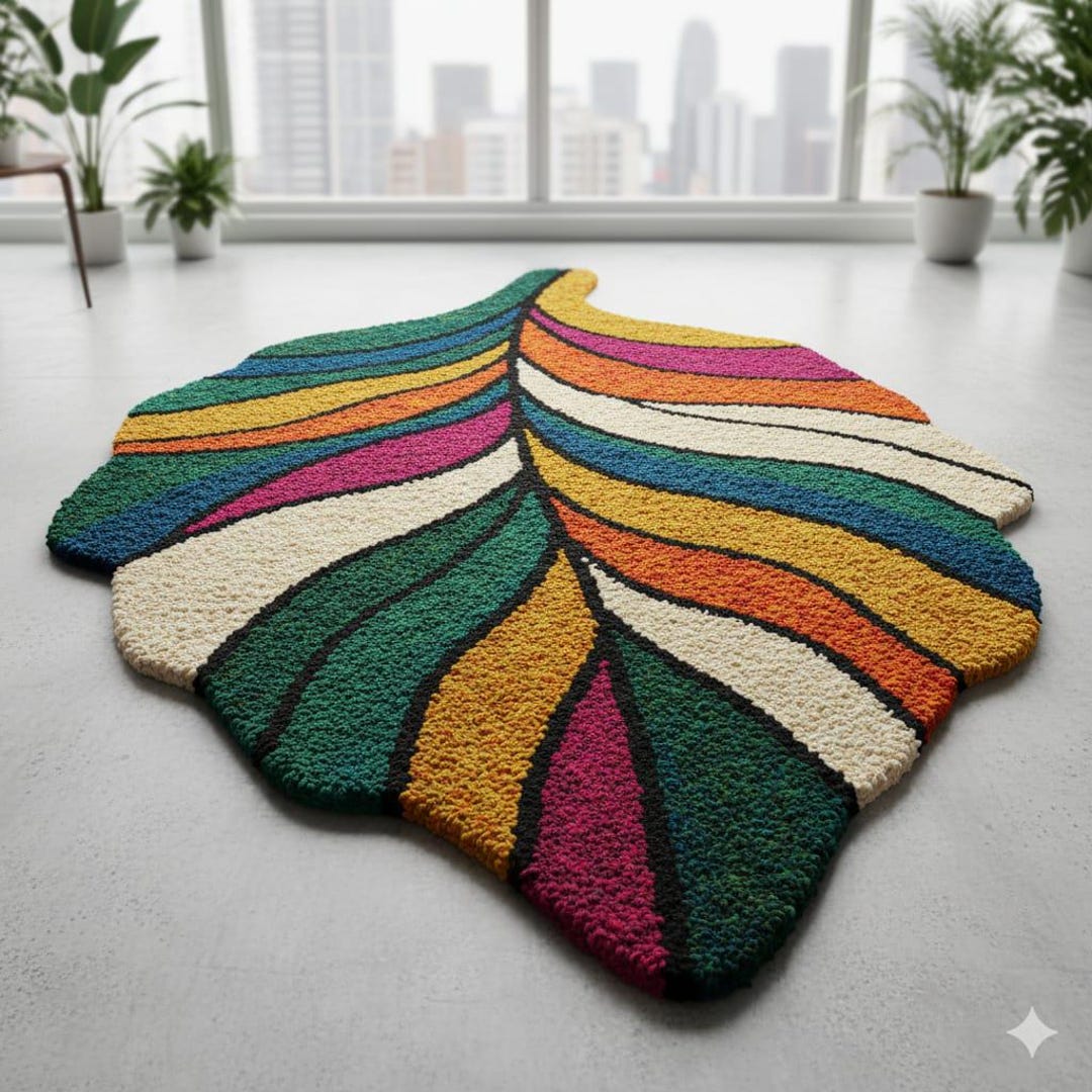Groovy Leaf-shaped Area Rug | Psychedelic Rainbow Shag Rug | Unique ...