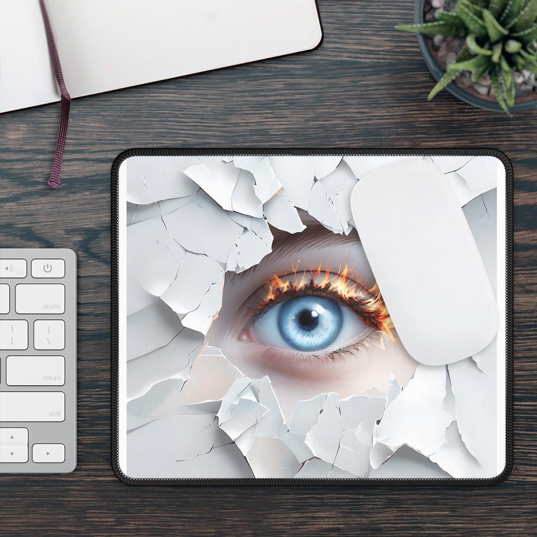 Fiery Eyelash Blue Eye Gaming Mouse Pad | Realistic Tear Through Paper ...
