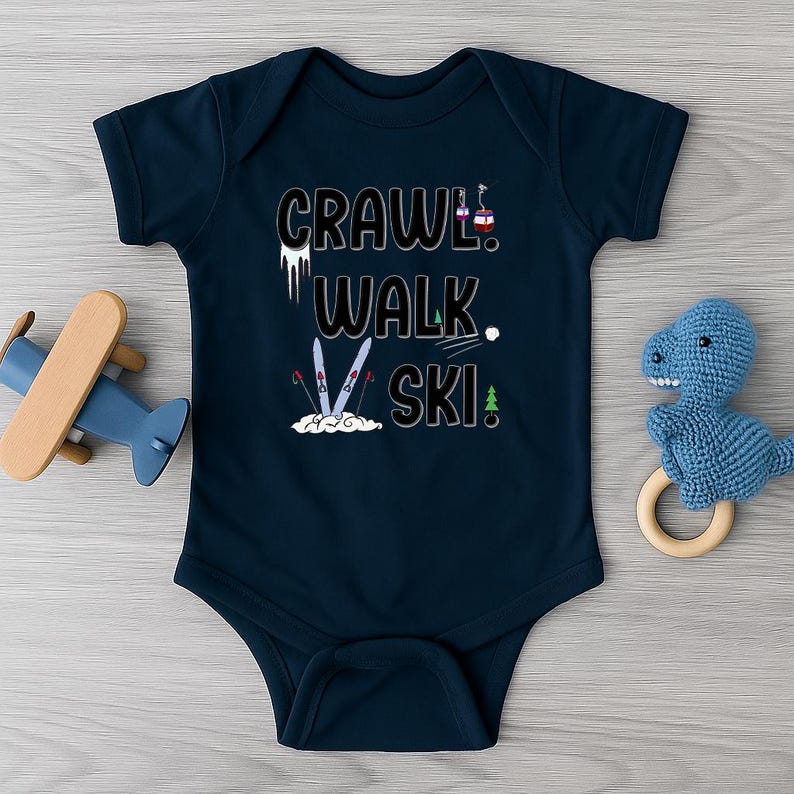 Crawl Walk Ski Baby Bodysuit, Funny Ski Baby Outfit, Winter Baby Shower ...