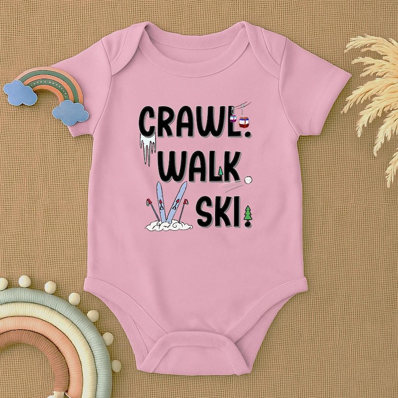Crawl Walk Ski Baby Bodysuit, Funny Ski Baby Outfit, Winter Baby Shower ...
