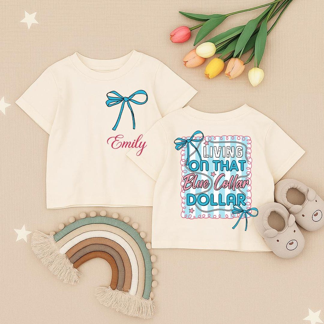 Custom Blue Collar Toddler Shirt, Personalized Bow Infant Shirt, Blue ...