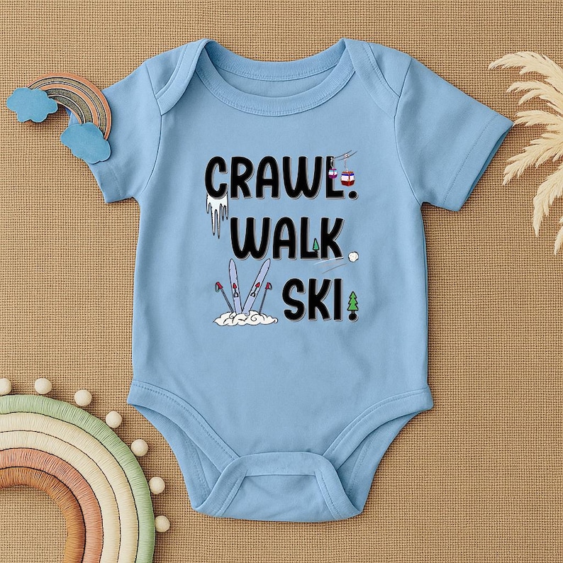 Crawl Walk Ski Baby Bodysuit, Funny Ski Baby Outfit, Winter Baby Shower ...