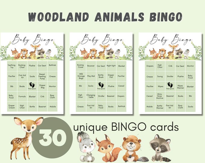 Woodland Baby Shower Bingo Game, Girl Woodland Baby Shower Game, Bingo ...