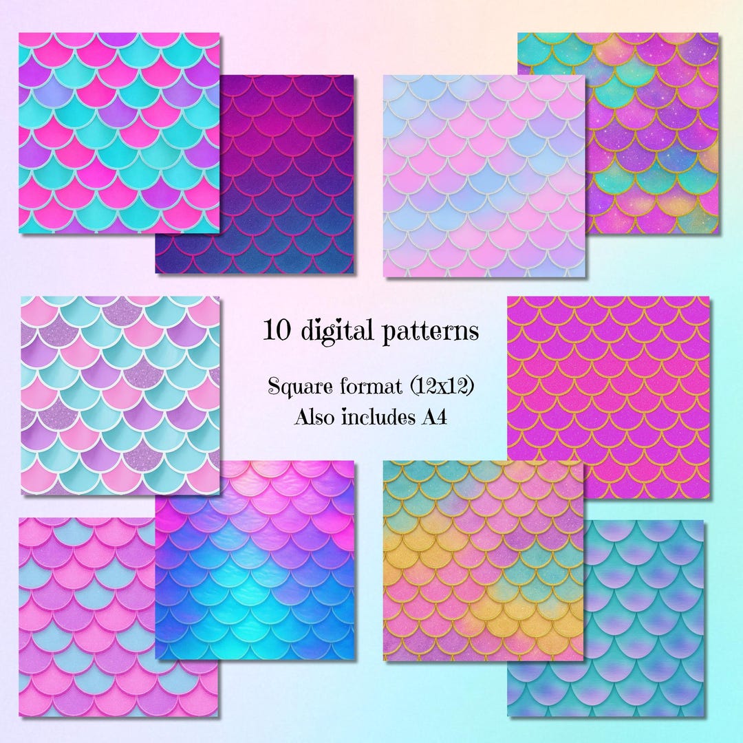 Mermaid Scales Digital Paper, Iridescent Pastel Backgrounds, 10 ...
