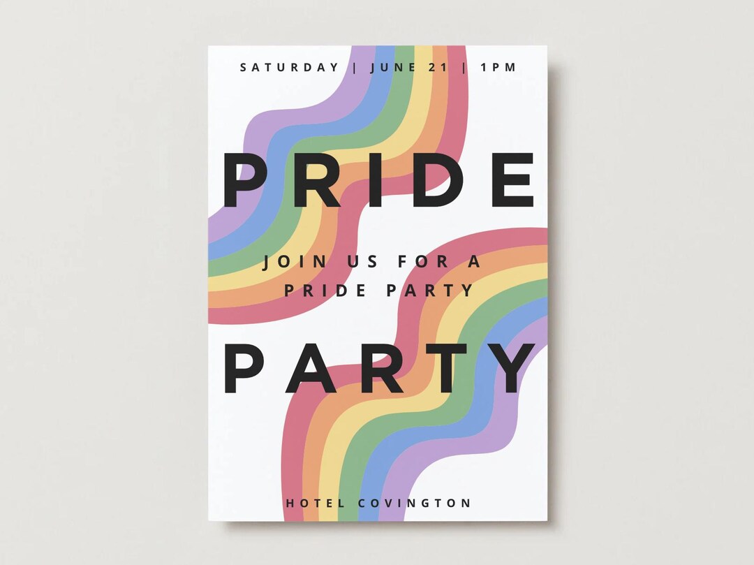 Pride Party Invitation | Editable Canva Template | LGBTQ+ Rainbow ...