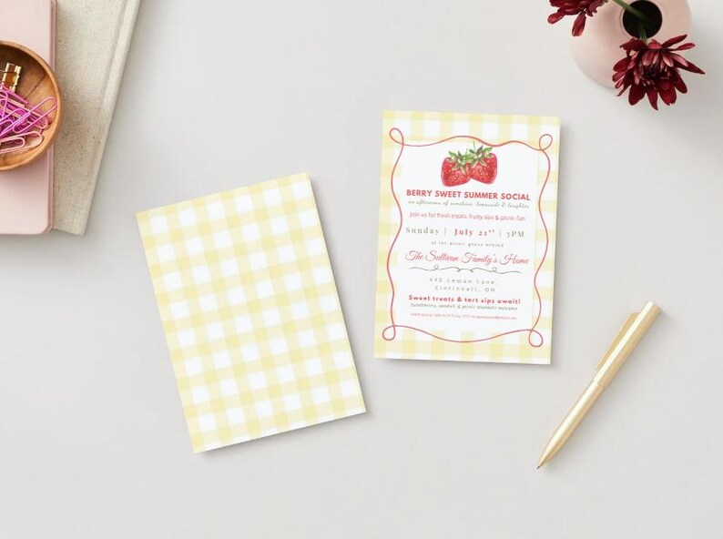 Berry Sweet Summer Party Invitation | Canva Template | Strawberry ...