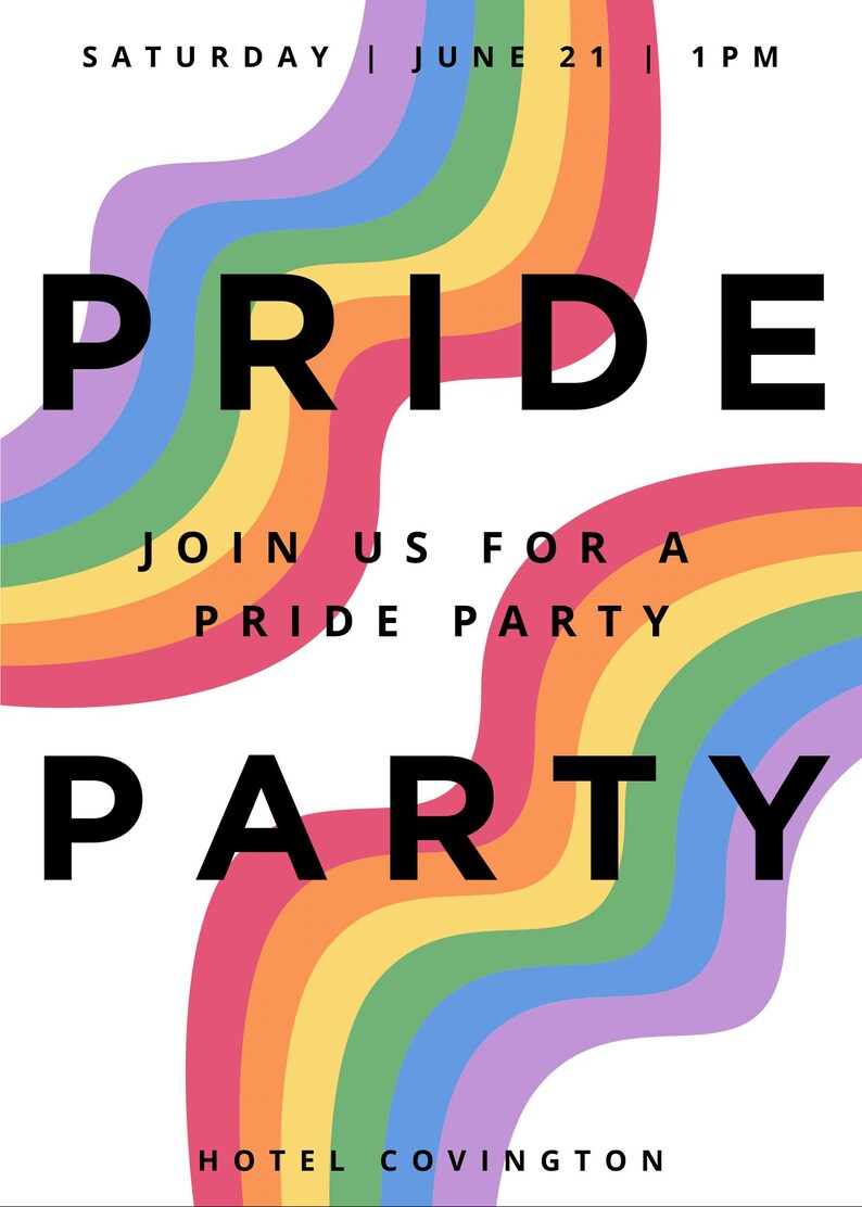 Pride Party Invitation | Editable Canva Template | LGBTQ+ Rainbow ...