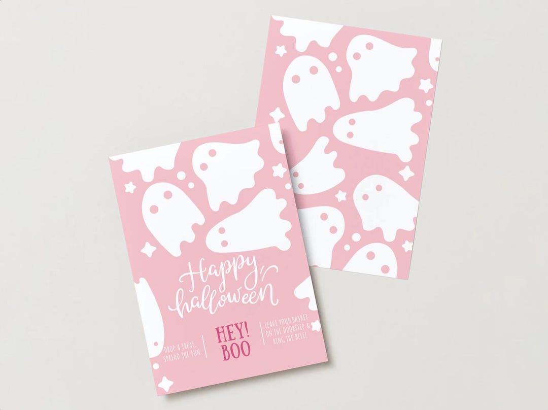 Halloween Boo Basket Invite: Ghost Design, Pink & Black (canva Template ...