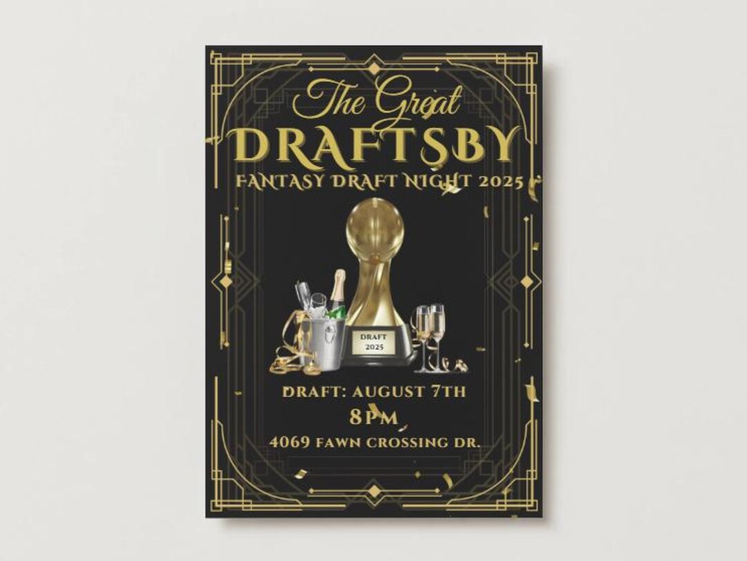 Gatsby Fantasy Football Invitation: 2025 Editable Canva Template (5x7 ...