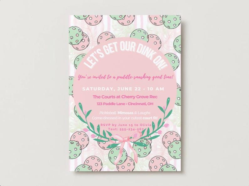 Editable Pickleball Invitation | Canva Template | Pink Paddle Party ...