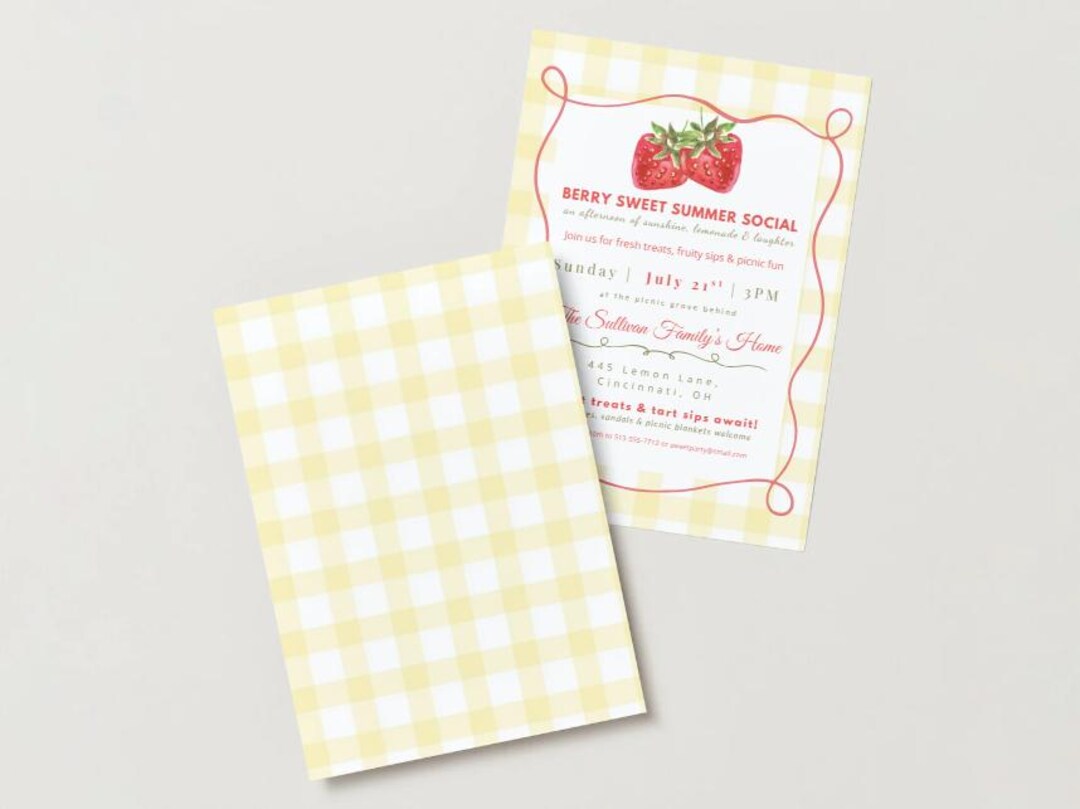 Berry Sweet Summer Party Invitation | Canva Template | Strawberry ...