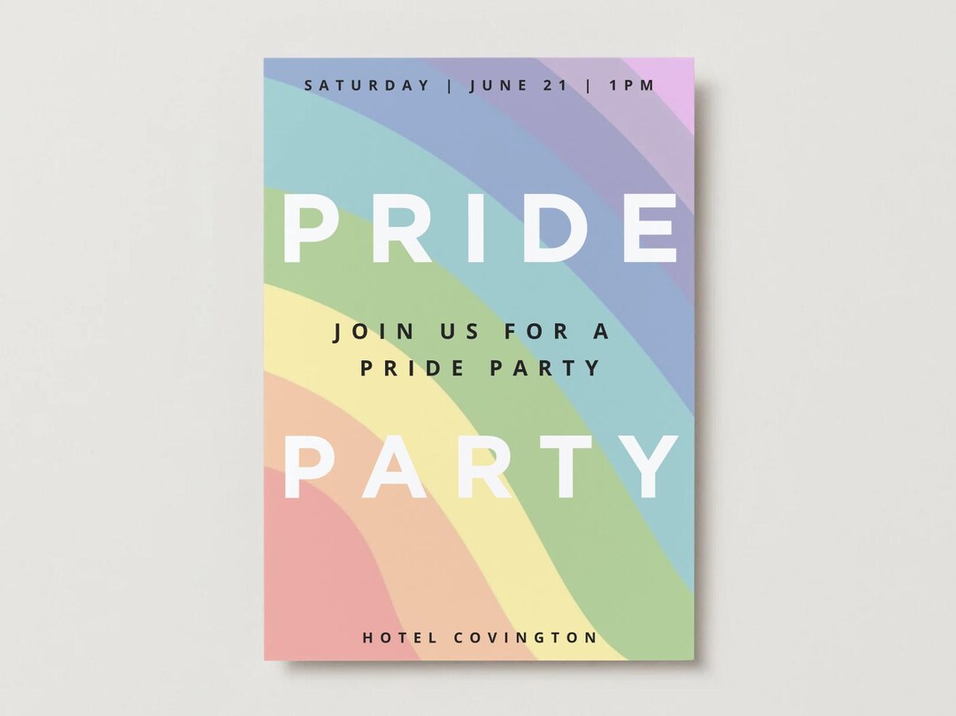 Pride Party Invitation | Editable Canva Template | LGBTQ+ Rainbow ...