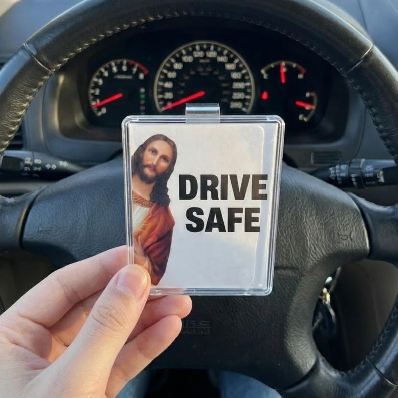 Funny Jesus Drive Safe Car Visor Clip, Jesus is Watching You Meme ...