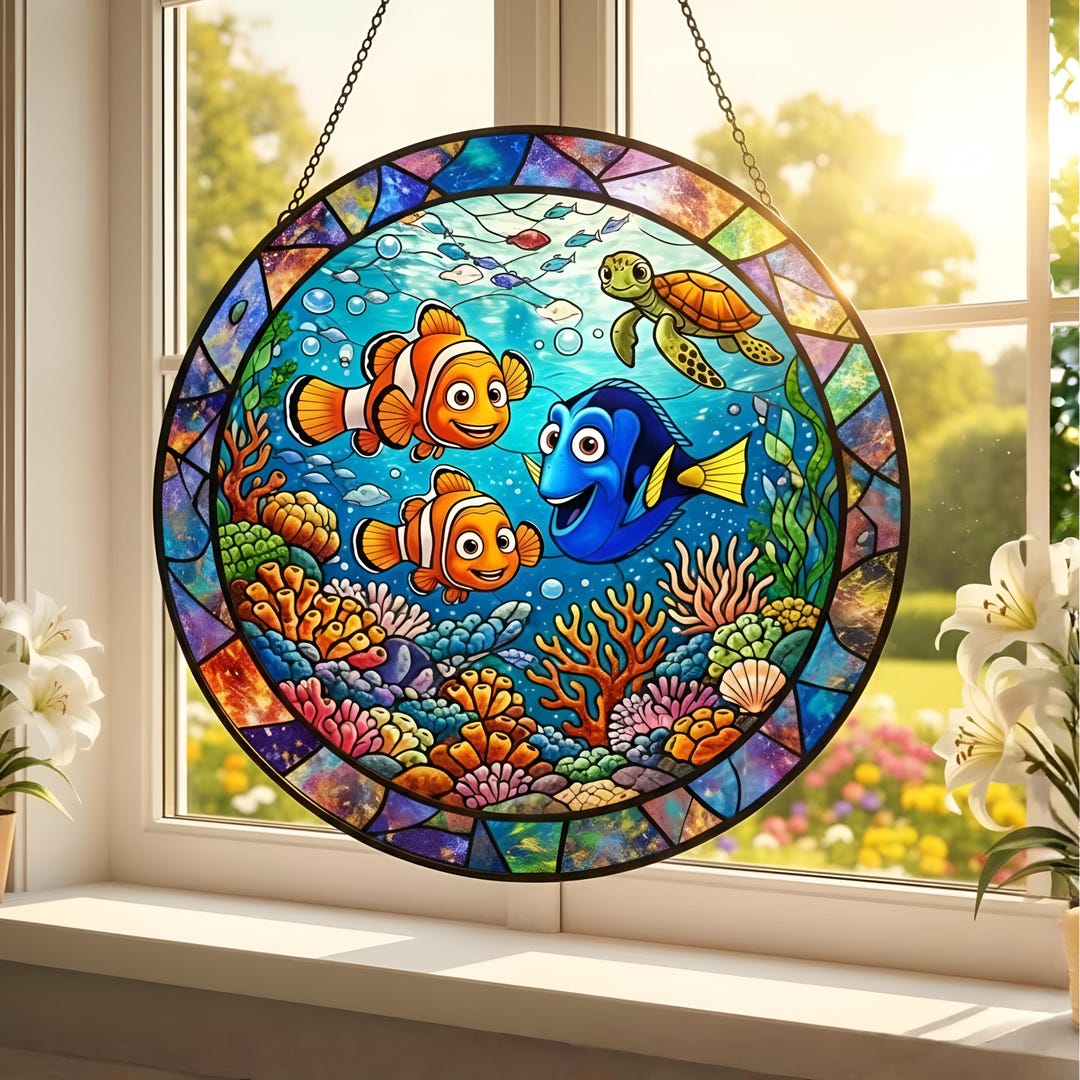 Finding Nemo Family Glass Suncatcher, Nemo Dory and Clownfish Ocean ...