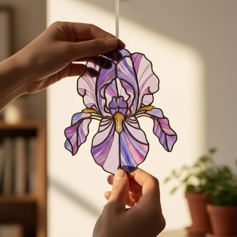 Purple Iris Flower Window Hanging, Acrylic Crystal Sun Catcher, Iris ...