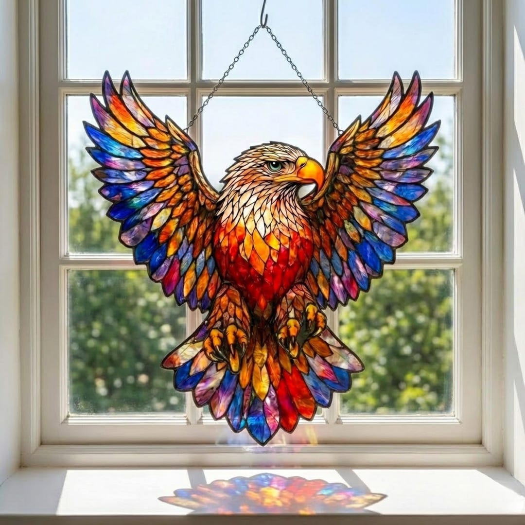 Bald Eagle Acrylic Suncatcher, Patriotic Window Hanging Decor, American ...