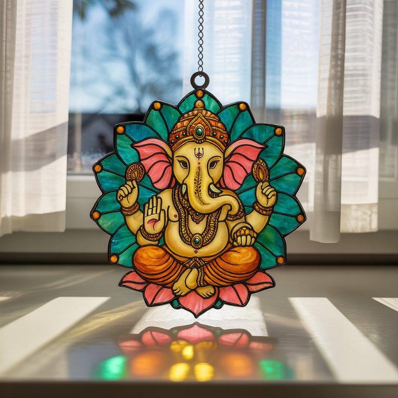 Ganesh Acrylic Suncatcher, Hindu God Window Hanging, Lord Ganesha Decor ...
