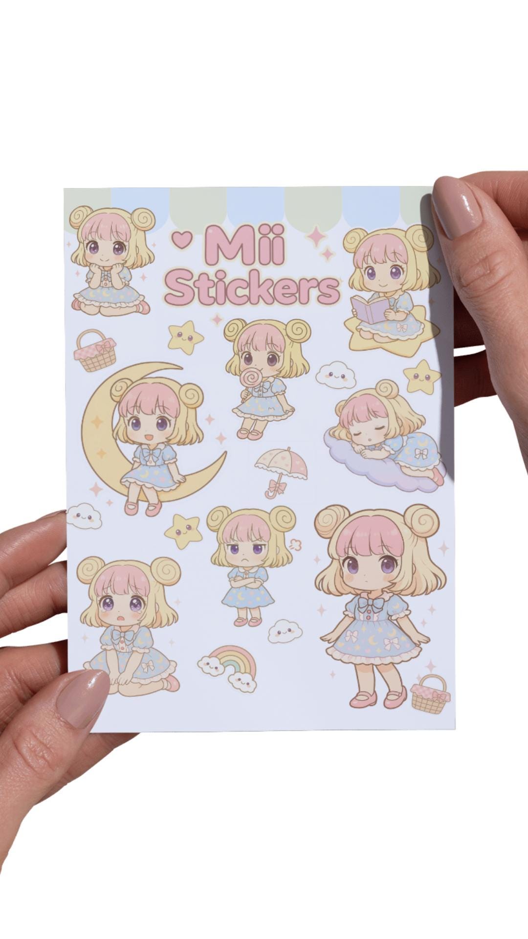 Cute Girl on Moon Sticker – Mila Chibi Holographic Sticker for Journal ...