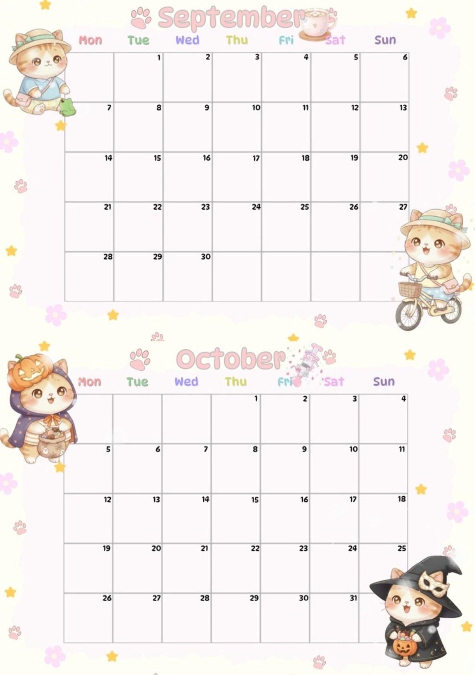 Cute Cat 2026 Calendar A5 Printable | Cozy Seasonal Cat Planner ...