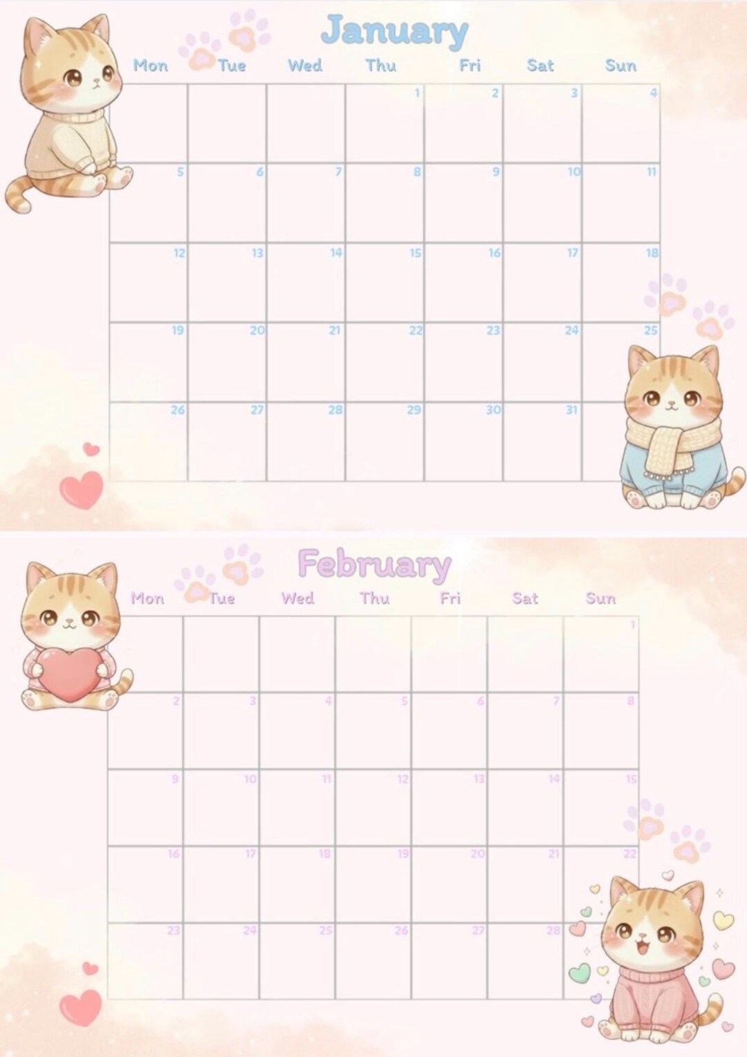 2026 Cute Cat Calendar – Soft Pastel Monthly Calendar With Cozy Cat ...