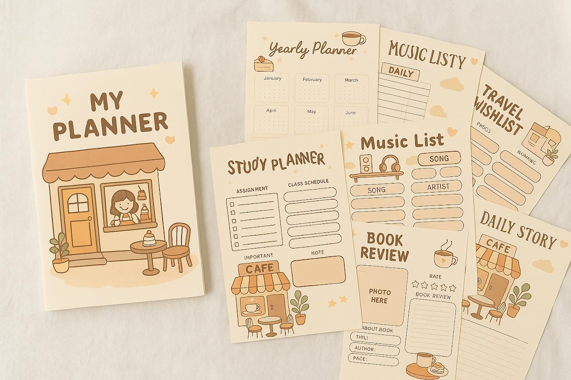 Cozy Café Printable Planner | 10‑page Pastel School & Diary PDF | Study ...
