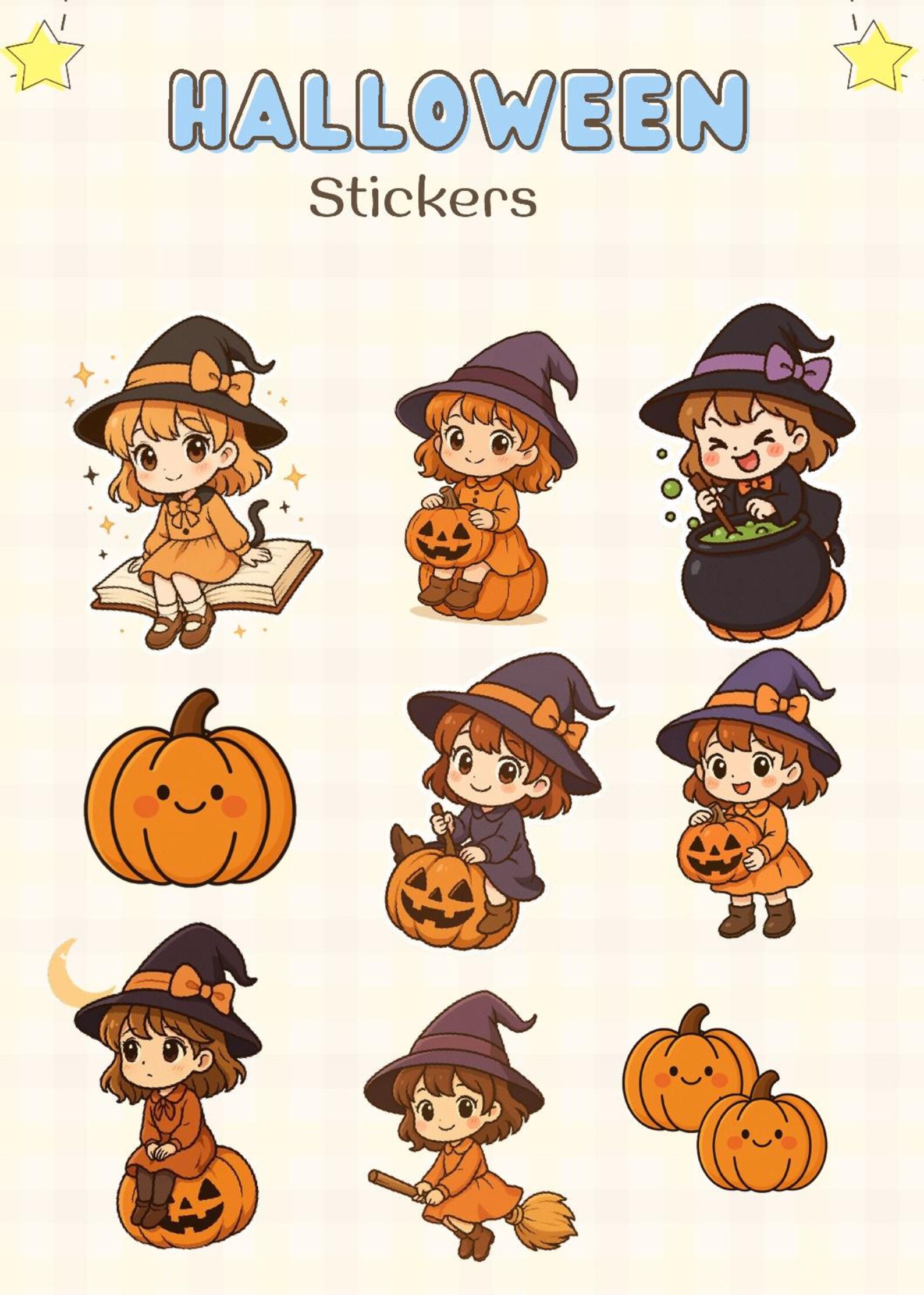 Cute Halloween Sticker Sheet | Printable A4 Stickers | Chibi Witch ...