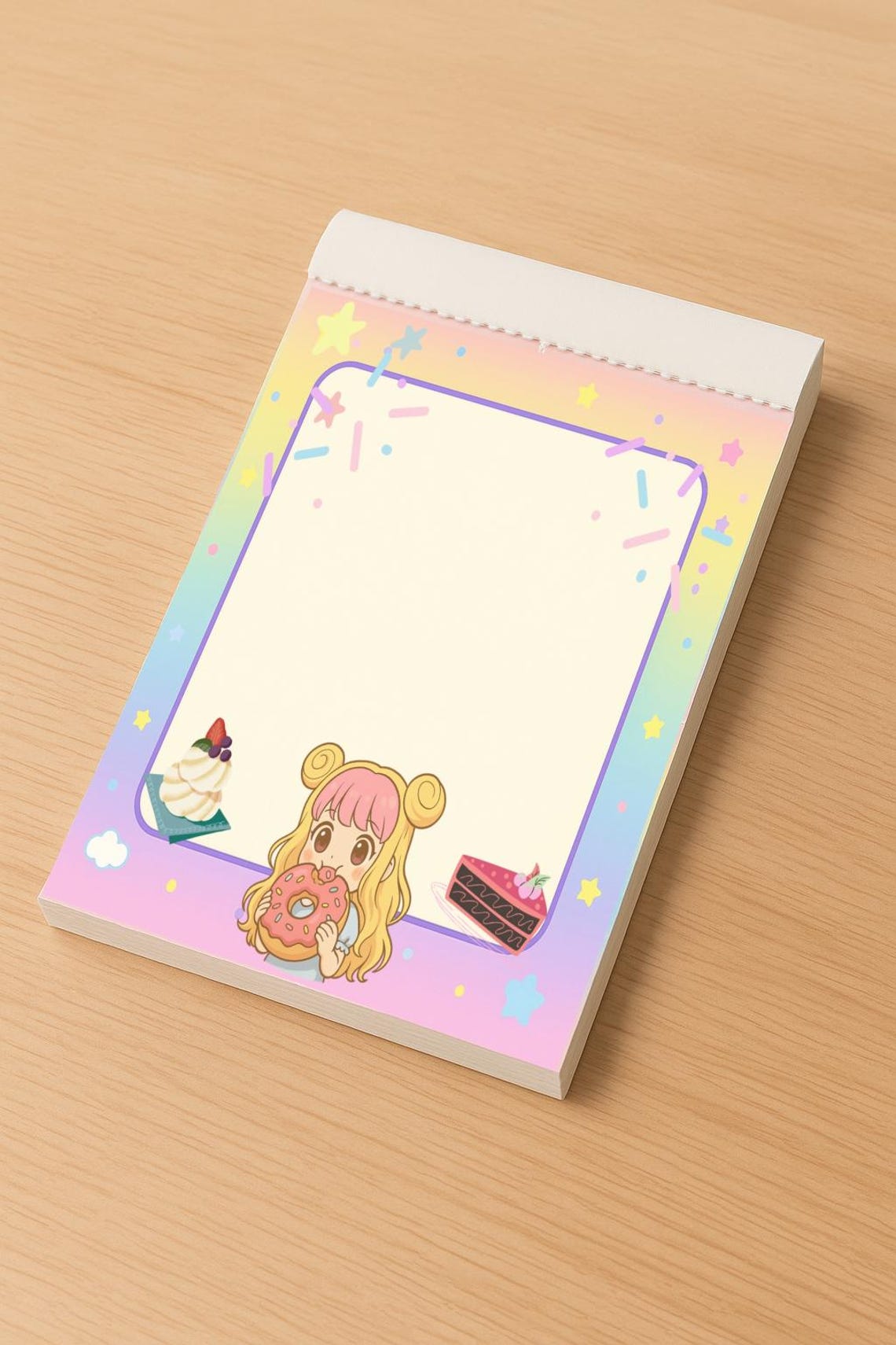Kawaii Pastel Notepad Printable – Cute Girl & Sweets 4-up A4 PDF | DIY ...