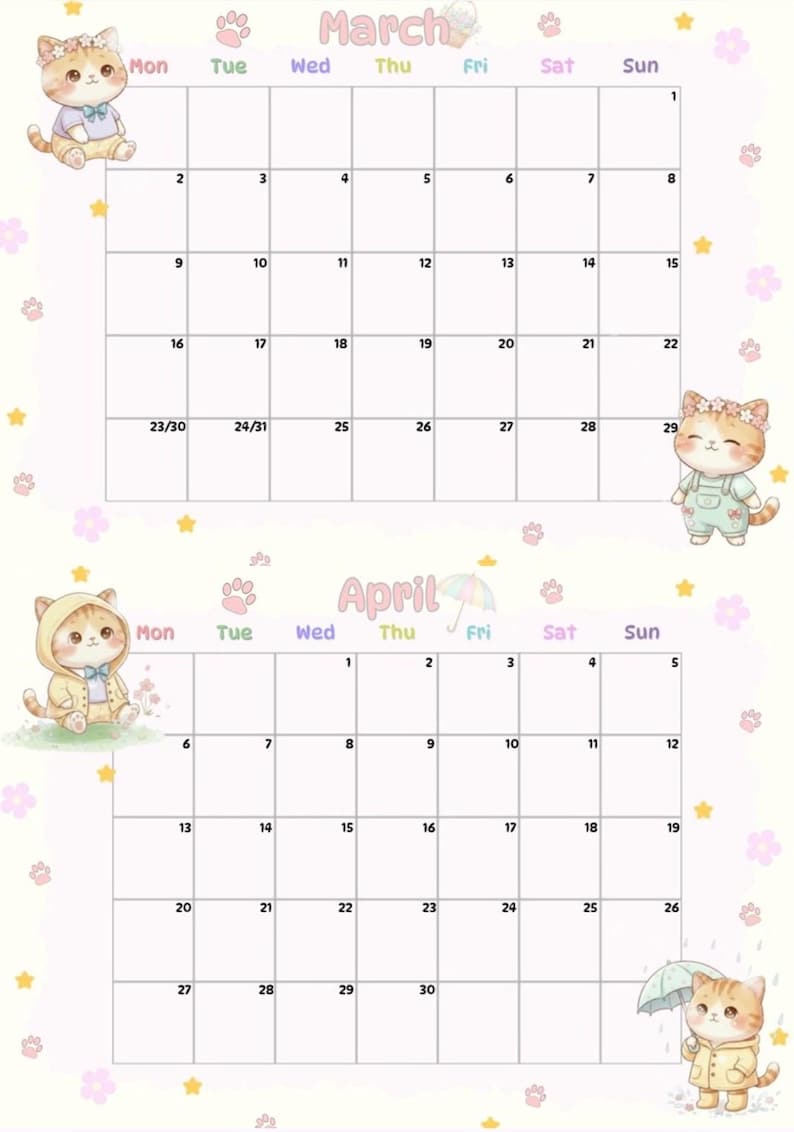 Cute Cat 2026 Calendar A5 Printable | Cozy Seasonal Cat Planner ...