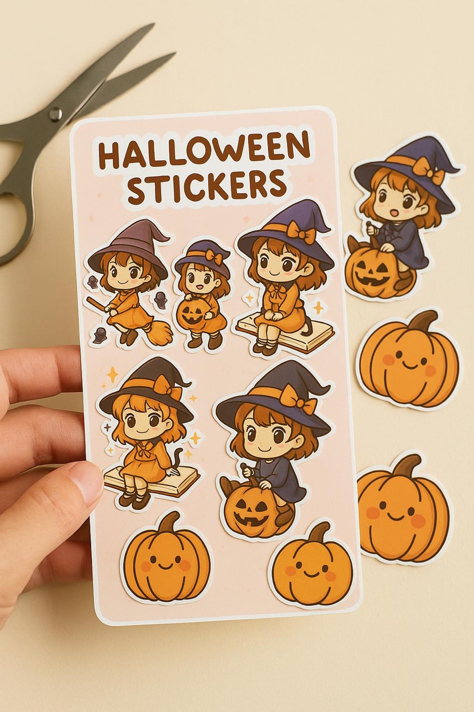 Cute Halloween Sticker Sheet | Printable A4 Stickers | Chibi Witch ...