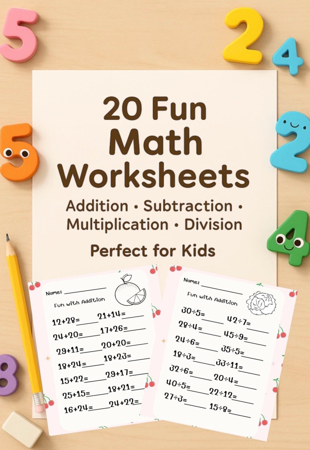Math Worksheets Bundle: Addition, Subtraction, Multiplication, Division ...