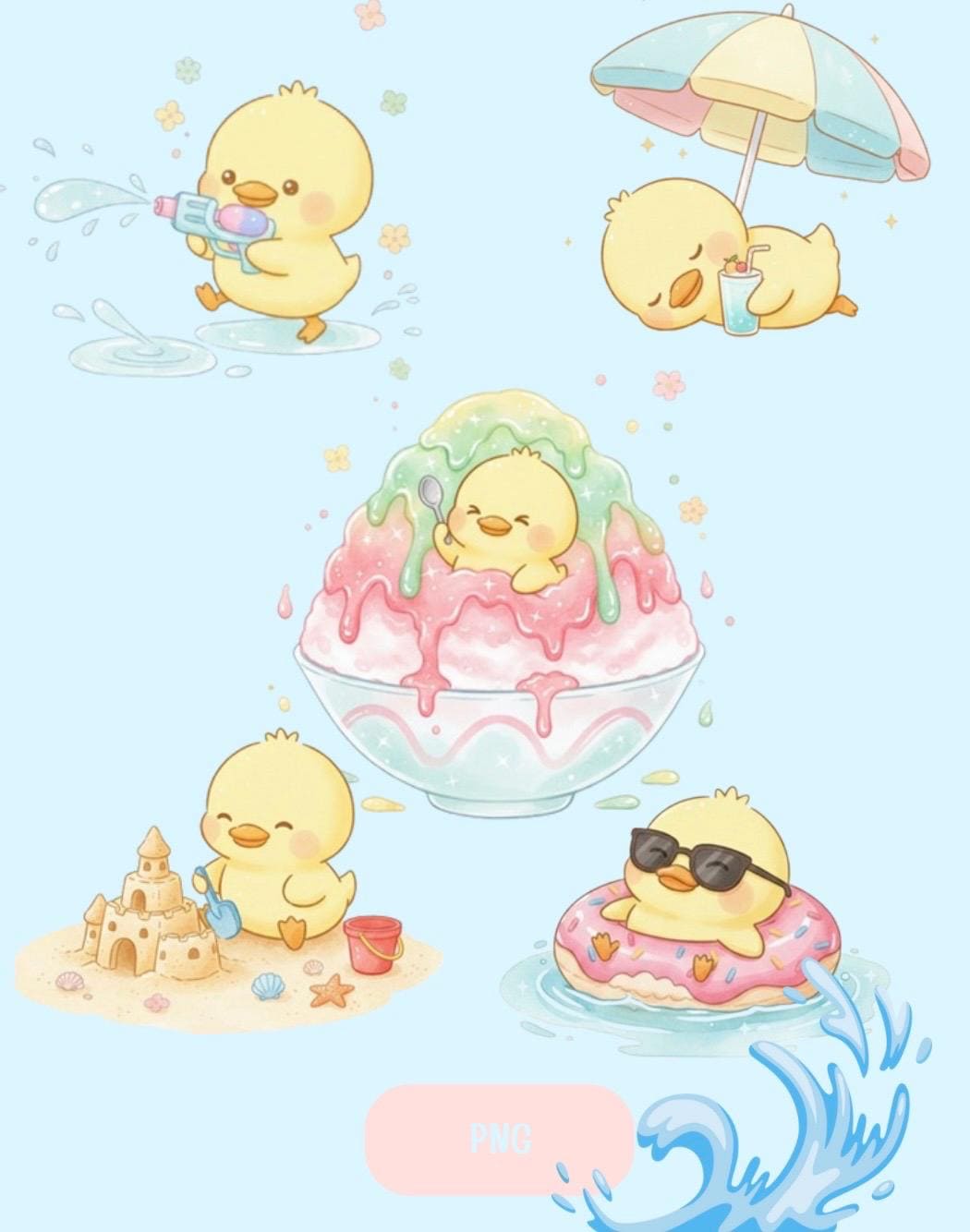 Let’t Go Summer – Cute Chuppy Duck Sticker Set | 20 Pngs | Kawaii ...