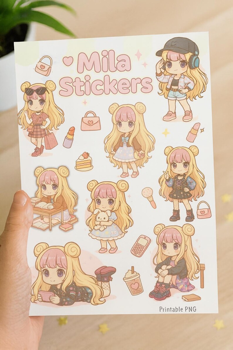 Kawaii Sleepy Girl Sticker – Mii Printable PNG Sheet for Journals ...