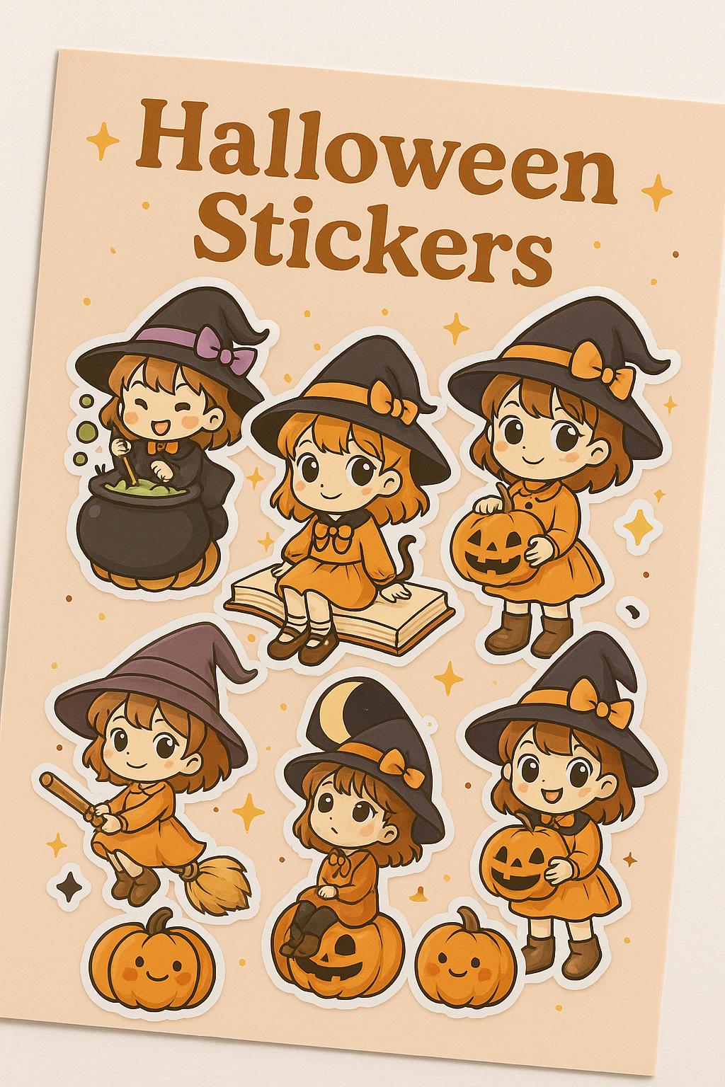 Cute Halloween Sticker Sheet | Printable A4 Stickers | Chibi Witch ...