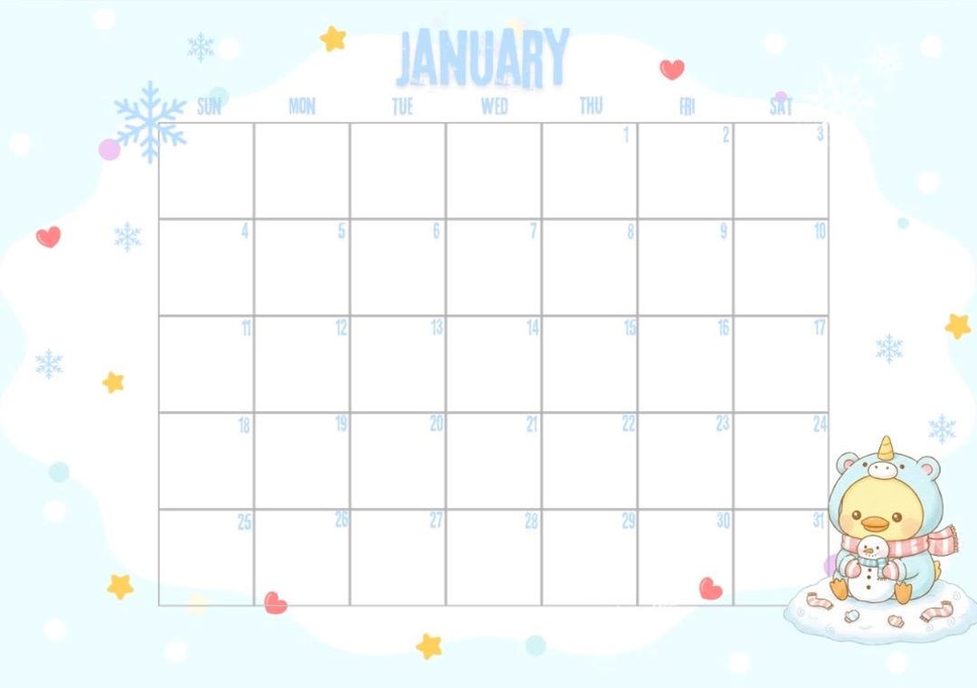 A5 Kawaii 2026 Calendar Printable – Cute Pastel Monthly Planner, 12 ...