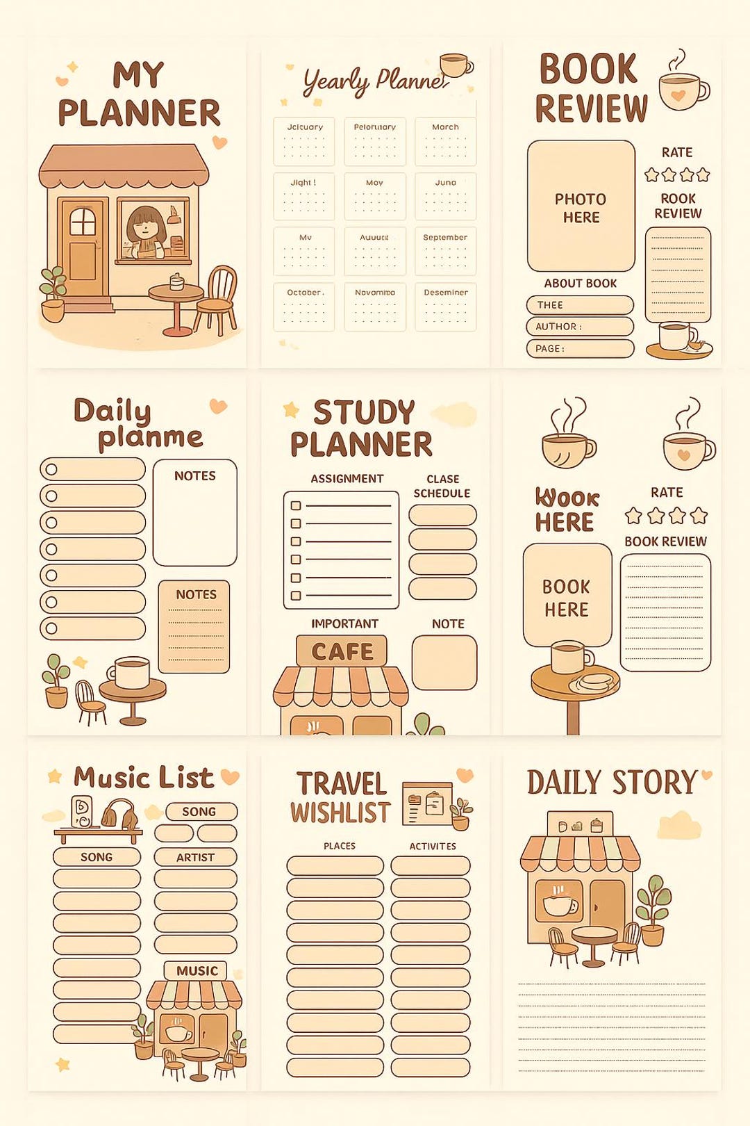Cozy Café Printable Planner | 10‑page Pastel School & Diary PDF | Study ...