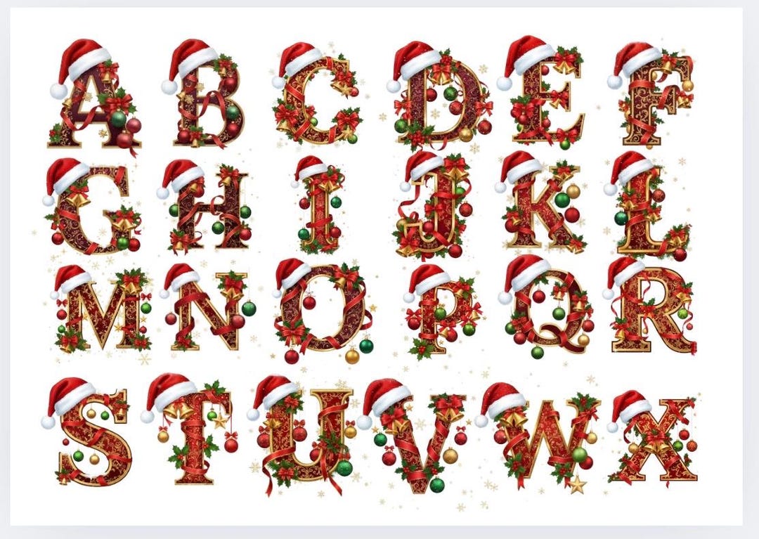 Christmas Alphabet Clipart: Festive A-Z Letters (PNG & SVG Digital ...
