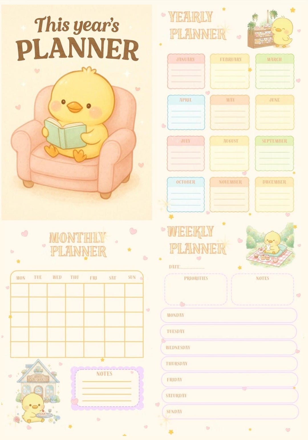 Cute Pastel Duck Planner | 10 Pages Printable Planner Bundle | Daily ...