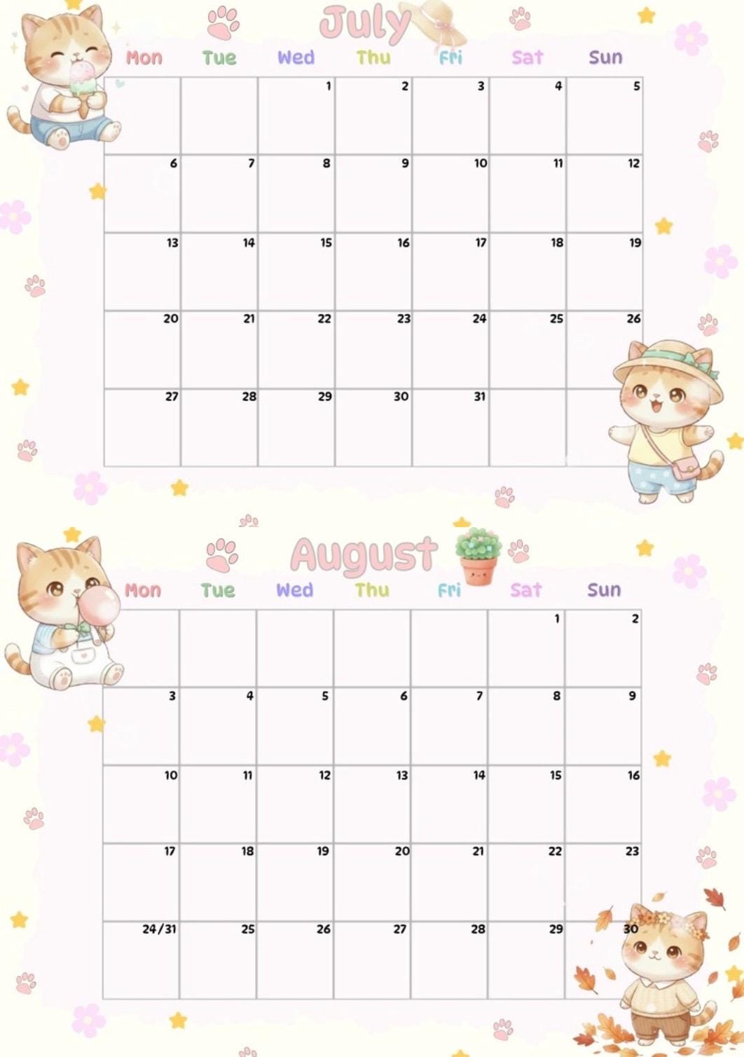Cute Cat 2026 Calendar A5 Printable | Cozy Seasonal Cat Planner ...