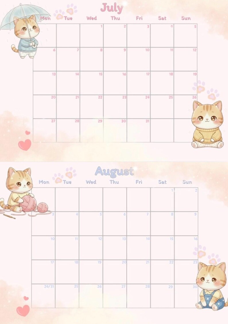 2026 Cute Cat Calendar – Soft Pastel Monthly Calendar With Cozy Cat ...