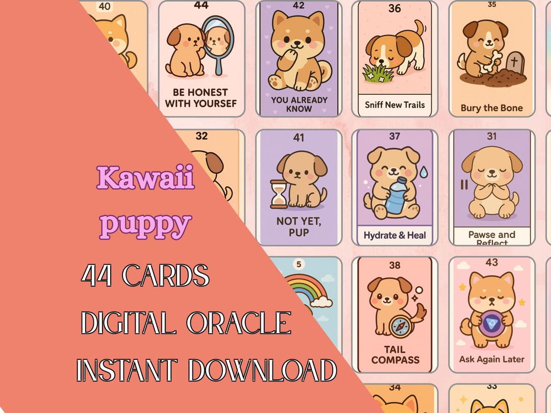 Kawaii Puppy Oracle Deck 44 Digital Cards, Oracle File With Meanings ...