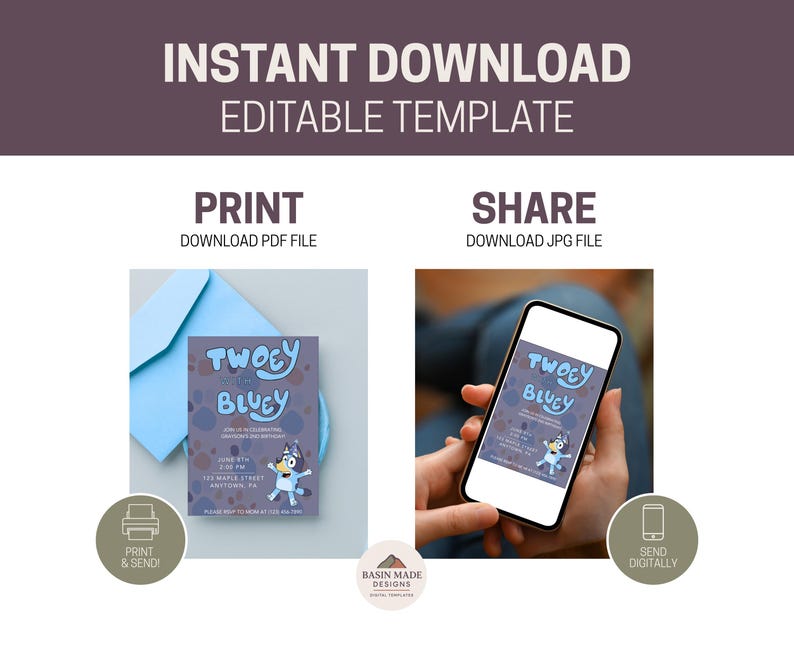 Bluey Birthday Invitation: Editable Canva Template (digital Download ...