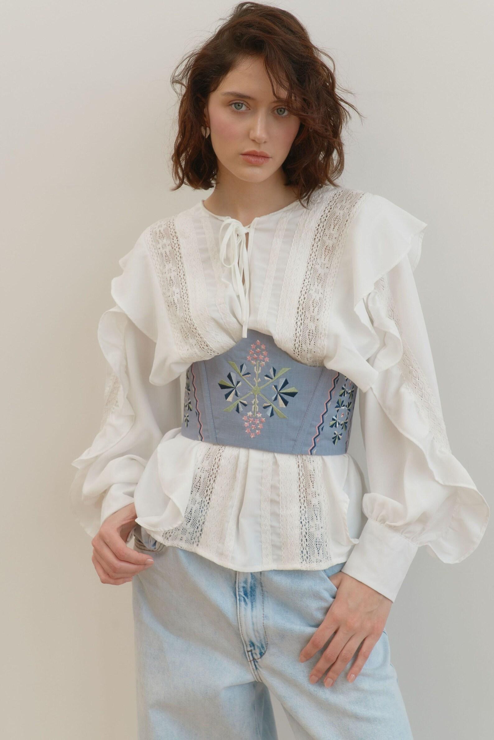 Geometric & Floral Linen Corset Belt Embroidered Boho Chic Style Top ...