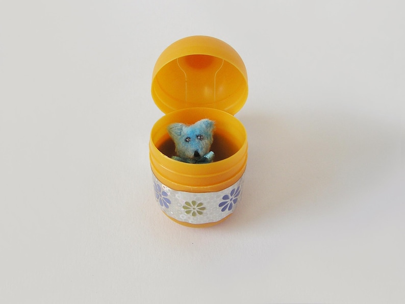 Small Blue Bear With Ribbon, Tiny Animal, Handmade Chenille Miniature ...