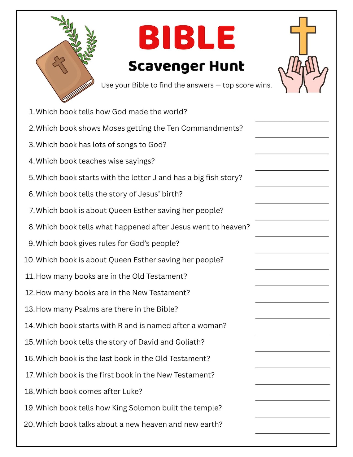Bible Scavenger Hunt Printable, Bible Games, Christian Group Activity ...