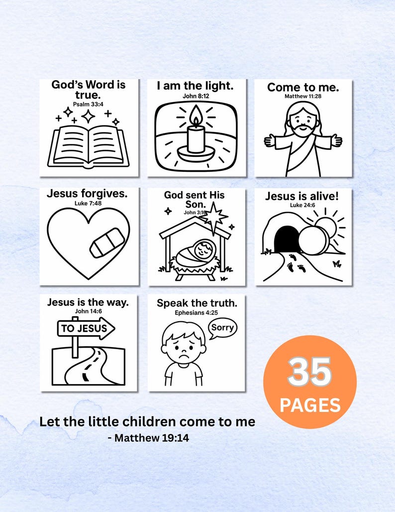 35 Bible Coloring Pages for Kids, Sunday School Printables, Children ...