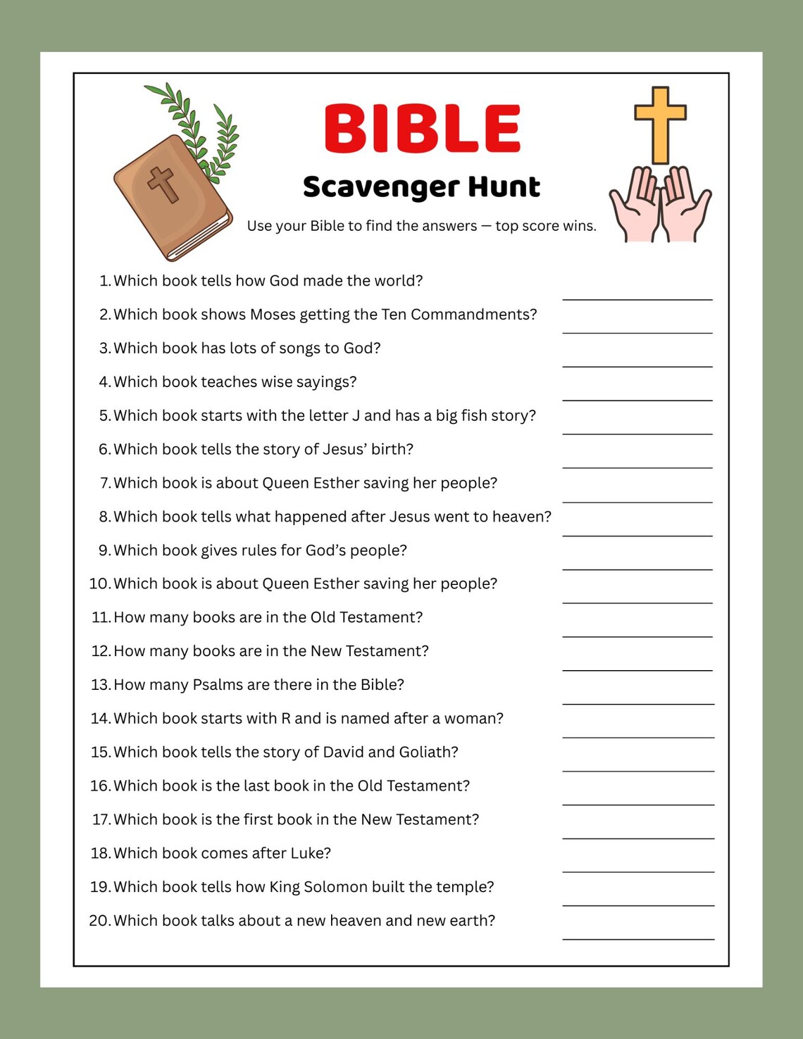Bible Scavenger Hunt Printable, Bible Games, Christian Group Activity ...
